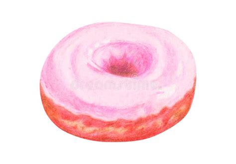 Hand Drawn Doughnut With Pink Frosting Isolated Illustration