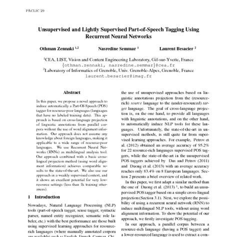 Unsupervised And Lightly Supervised Part Of Speech Tagging Using
