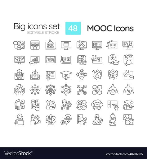 2d Editable Black Big Icons For Representing Mooc Vector Image