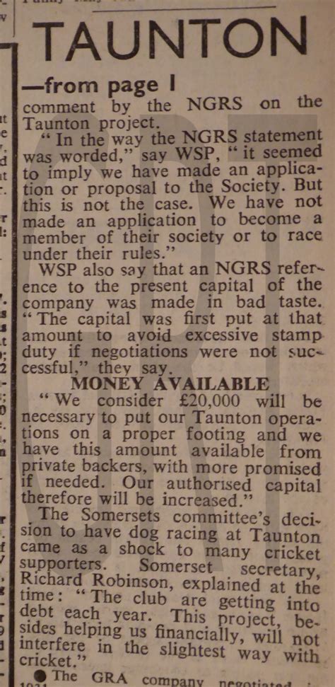 Taunton Cricket Ground Greyhound Racing Times