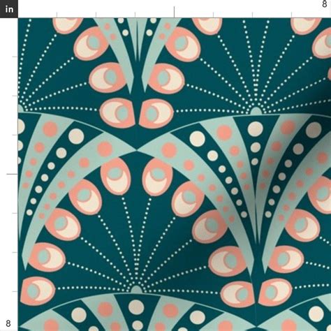 Art Deco Fabric Art Deco Peacock Feathers Tender Spring By Etsy