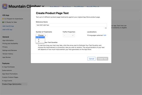 创建测试 创建产品页优化测试 App Store Connect Help Apple Developer