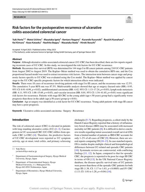 Risk Factors For The Postoperative Recurrence Of Ulcerative Colitis