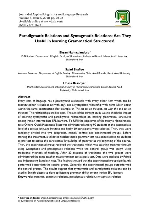 Pdf Paradigmatic Relations And Syntagmatic Relations Are They Useful In Learning Grammatical