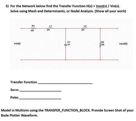 Solved For The Network Below Find The Transfer Function Hs