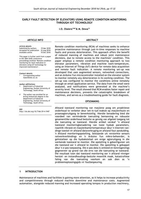 pdf early fault detection of elevators using remote … · the elevator maintenance system was