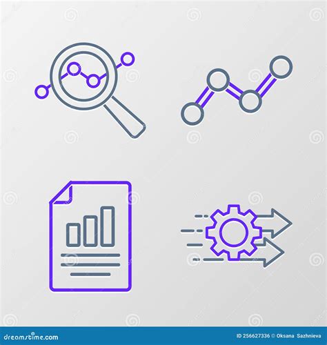 Set Line Time Management Document With Graph Chart Graph Infographic And Search Data Analysis