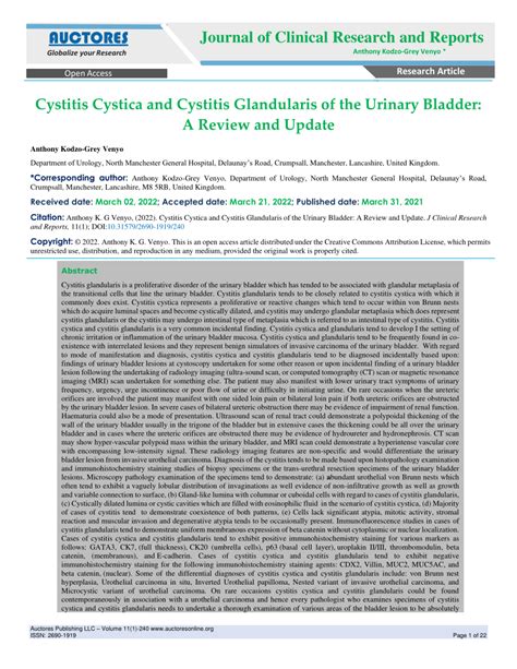Pdf Cystitis Cystica And Cystitis Glandularis Of The Urinary Bladder