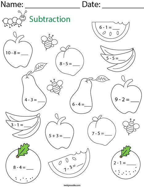 Subtraction Fruit Math Worksheet Twisty Noodle Math Worksheet