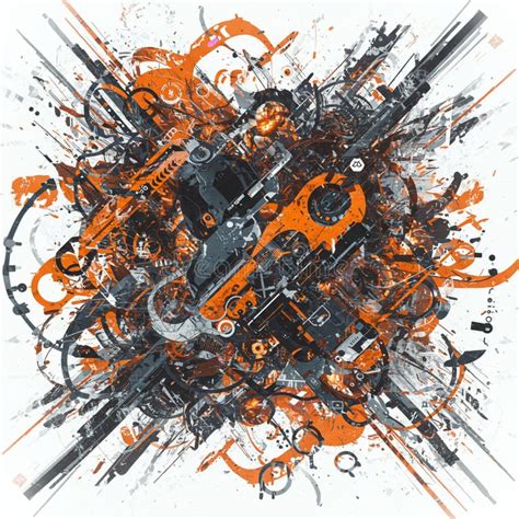 Abstract Digital Artwork Featuring A Chaotic Explosion Of Shapes And Textures In Stock