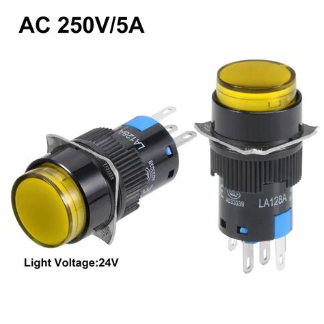 Uxcell Mm Momentary Push Button Switch Yellow LED Light Round Button NO NC Light V
