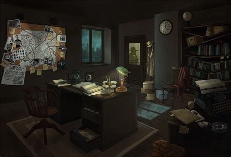 Artstation Noir Detective Office 2d Environment Design