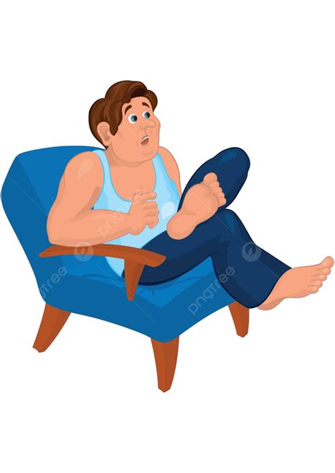 Blueshirted Cartoon Guy Lounging In Armchair With A Gaping Mouth Vector