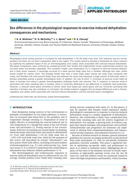 Wickham Et Al 2021 Sex Differences In The Physiological Responses To