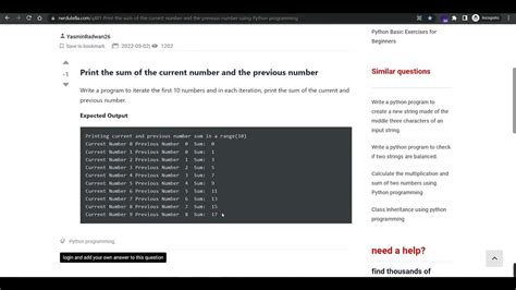 Print The Sum Of The Current Number And The Previous Number Using