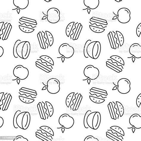 벡터는 벽지 래퍼 엽서 배경에 대 한 사과와 햄버거의 완벽 한 패턴을 반복 건강한 식생활에 대한 스톡 벡터 아트 및 기타 이미지