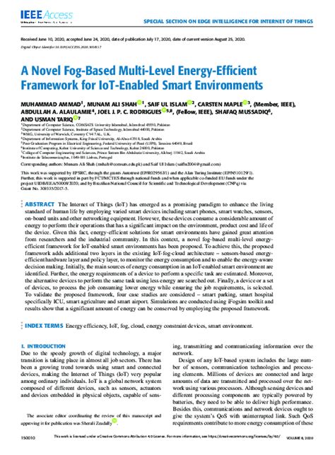 Pdf A Novel Fog Based Multi Level Energy Efficient Framework For Iot Enabled Smart Environments