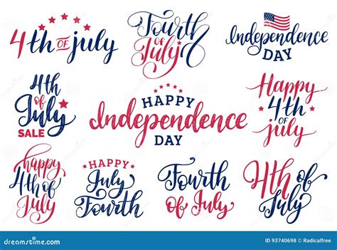 Vector Set Fourth Of July Hand Lettering Inscriptions For Greeting