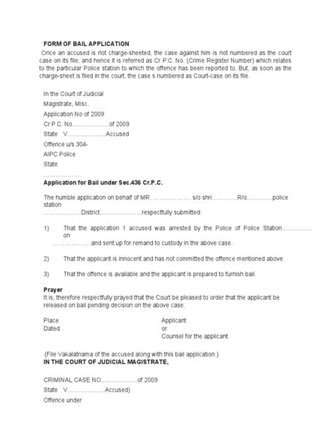 Bail Application Format Pdf Bail Arrest