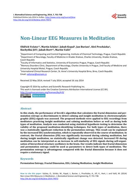 Pdf Non Linear Eeg Measures In Meditation
