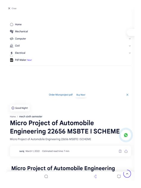 Automobile Micro Project Of Automobile Engineering 22656 Msbte I Scheme