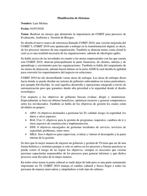 Ensayo Cobit2019 Pdf Cobit Business