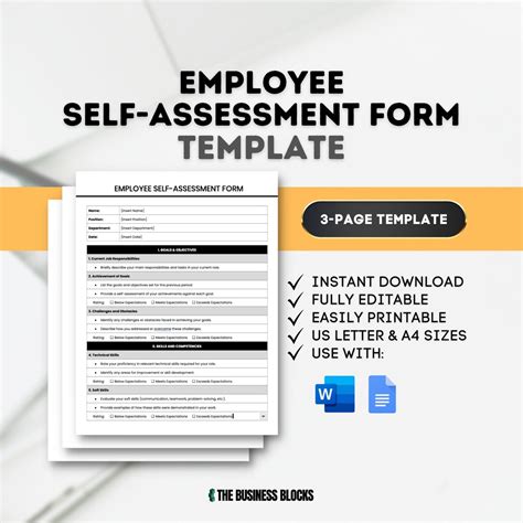 Employee Self Assessment Form Template Performance Review Digital Download Etsy