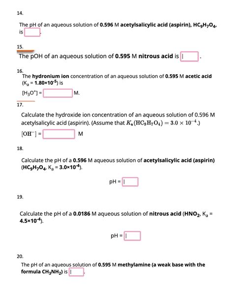 The PH Of An Aqueous Solution Of 0 596M Chegg Com