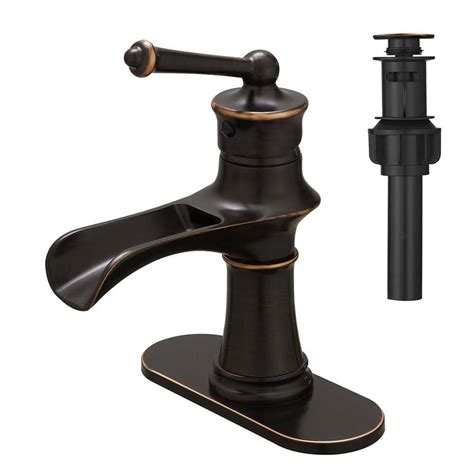 Besy Single Handle Single Hole Bathroom Faucet With Pop Up Drain Assembly And Deck Plate