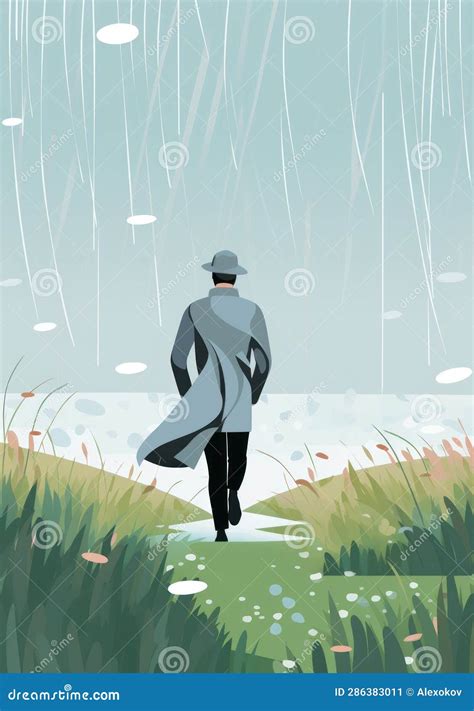 A Man Walking Through The Rain In A Park Ai Generated Stock Illustration Illustration Of