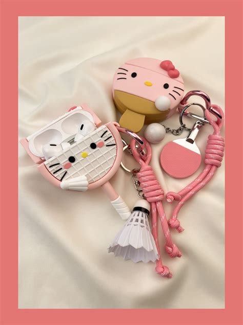귀여운 배드민턴 고양이 에어팟 케이스 탁구 키티 에어팟 케이스 배드민턴 탁구 키링 에이블리