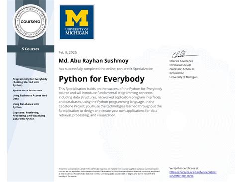 Python Datascience Coursera Universityofmichigan Md Abu Rayhan Sushmoy