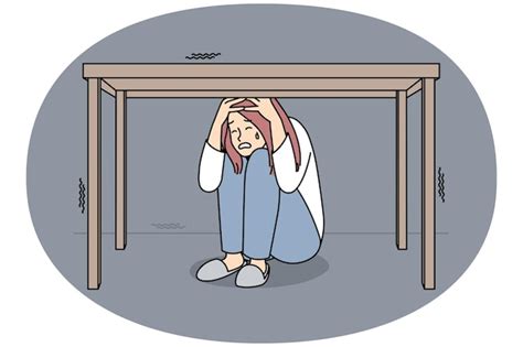 Premium Vector Unhappy Stressed Woman Hide Under Table