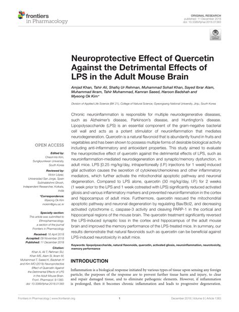 Pdf Neuroprotective Effect Of Quercetin Against The Detrimental