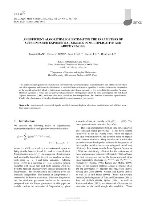 Pdf An Efficient Algorithm For Estimating The Parameters Of Superimposed Exponential Signals