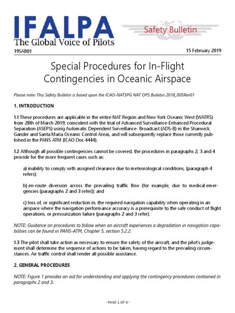 19sab01 Special Procedures For In Flight Contingencies In Oceanic Airspace Pdf Air Traffic