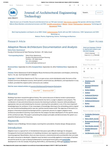 Adaptive Reuse Architecture Documentation And Analysis Omics International Pdf Scientific
