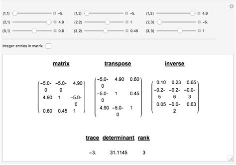 3x3 Matrix Transpose Inverse Trace Determinant And Rank Wolfram Demonstrations Project