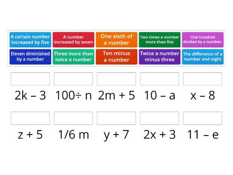 Where Is The Correct Mathematical Phrasesentence Match Up