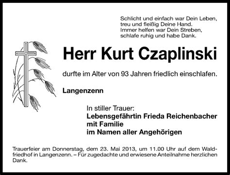 Traueranzeigen Von Kurt Czaplinski Trauernnde