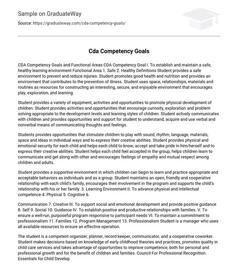 Cda Competency Goals Words Free Essay Example On GraduateWay
