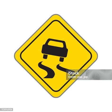 미끄러운 노면 교통 도로 표지판 흰색으로 격리되어 있습니다 벡터 일러스트레이션 Mandate에 대한 스톡 벡터 아트 및 기타