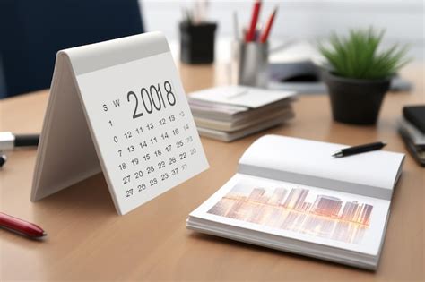 Premium AI Image Calendar Mockup On A Table
