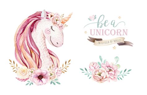 꽃 클립 아트 귀여운 수채화 유니콘 고립 보육 유니콘 그림입니다 공주 레인 보우 포스터입니다 유행 핑크 만화 조랑말 말입니다 0명에 대한 스톡 벡터 아트 및 기타 이미지