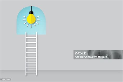 회색 배경에 계단과 창문이 있는 전구의 빛 창의적 사고 목표로 가는 길 개념에 대한 스톡 벡터 아트 및 기타 이미지 개념 계단 골인 Istock