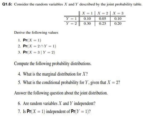 Solved Q1 6 Consider The Random Variables X And Y Described Chegg Com