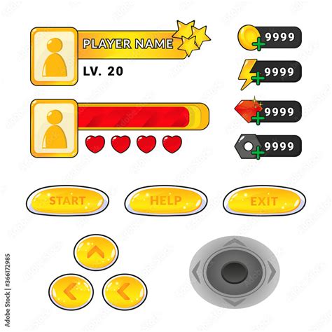 Buttons Set Vector GUI Asset Collection For Game And App UI Kit Asset 2D Graphic Content