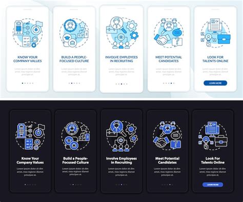 Premium Vector Attracting Top Clients Dark Light Onboarding Mobile App Page Screen