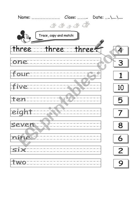 Trace And Match Numbers ESL Worksheet By Candyjoe