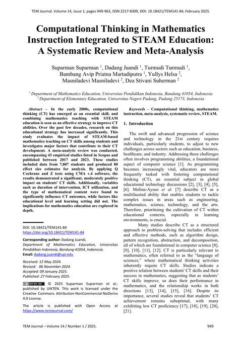 Pdf Computational Thinking In Mathematics Instruction Integrated To Steam Education A